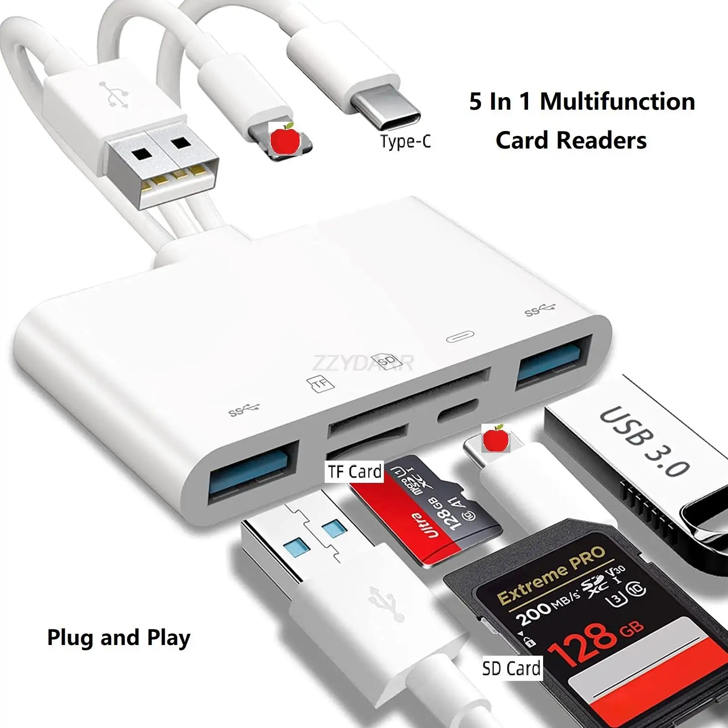3-5-in-1-Memory-Card-Reader-USB-OTG-Extender-Adapter-SD-Card-Reader-for ...
