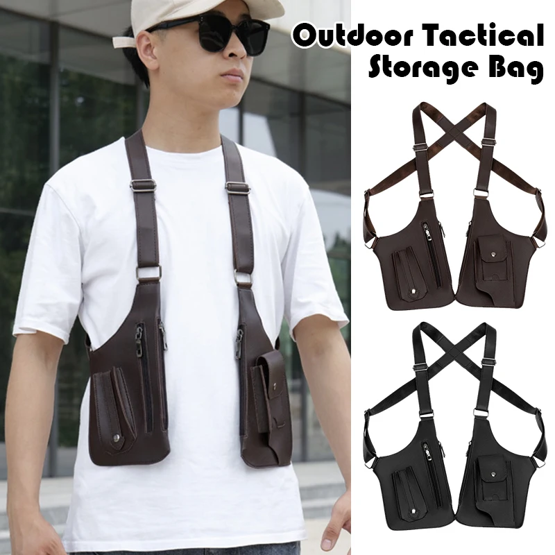 Double Shoulder Strap Multi-Pocket Men Outdoor Anti-Theft Chest Bag ...