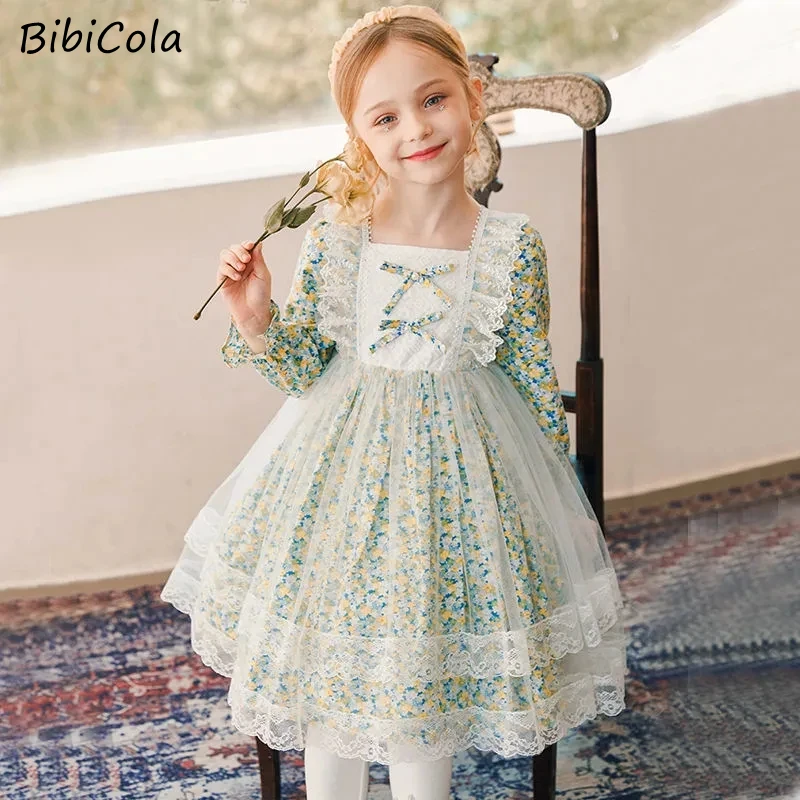 Spring Autumn Girls Dress Girls Long Sleeve Floral Dresses Girls Yarn ...