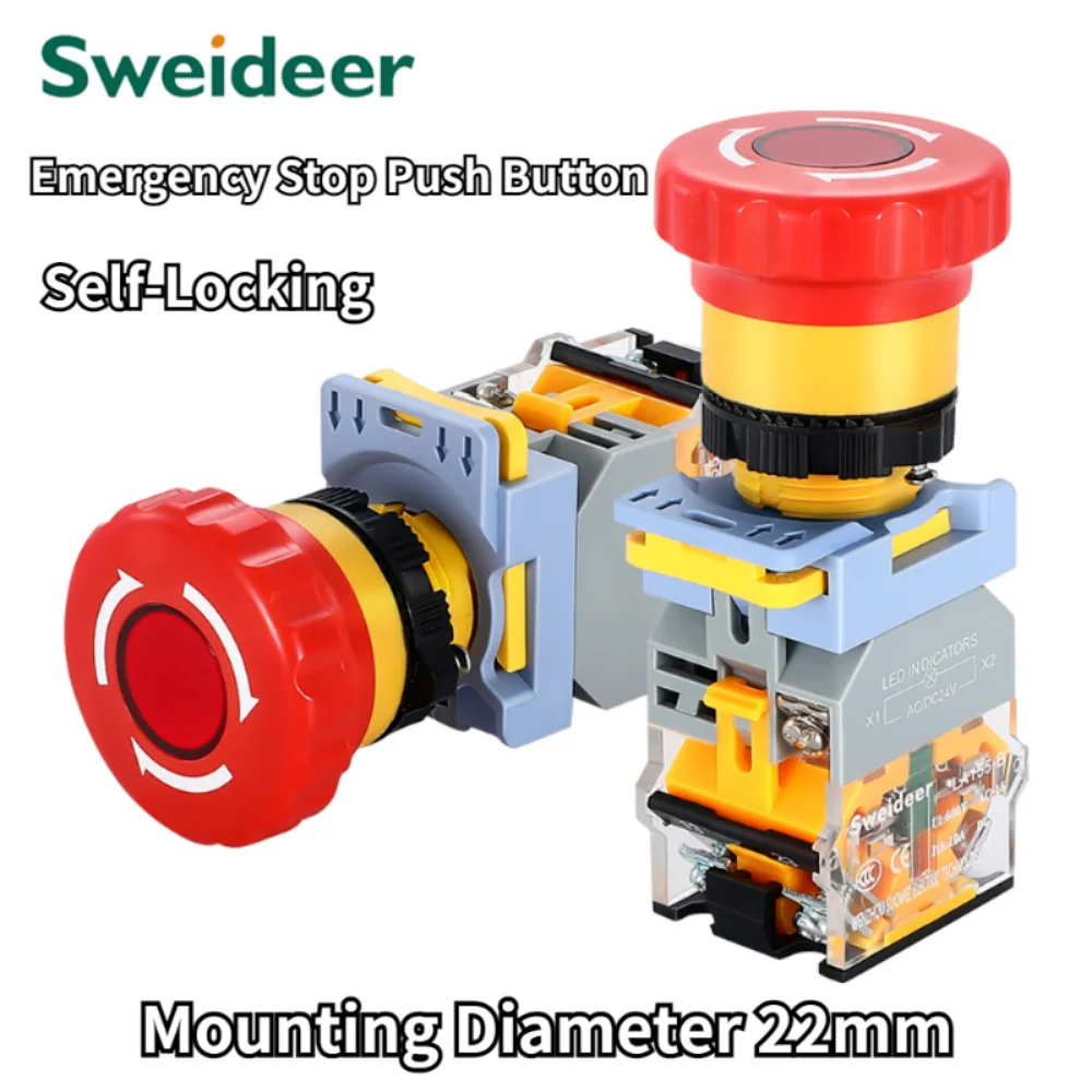 Emergency-Push-Button-with-22mm-Stop-Button-Mushroom-Head-Self-Locking-Latching-Power-Switch ...