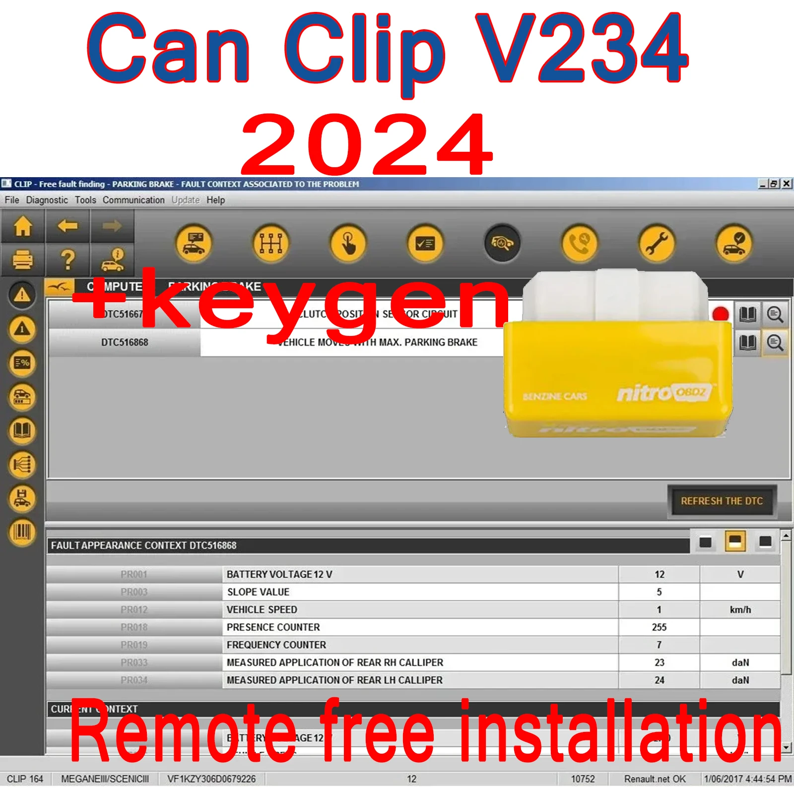 2024 Can Clip V234 최신 소프트웨어, 르노 OBD2 진단 소프트웨어, 선물 Nitro 자동차 수리 소프트웨어 ...