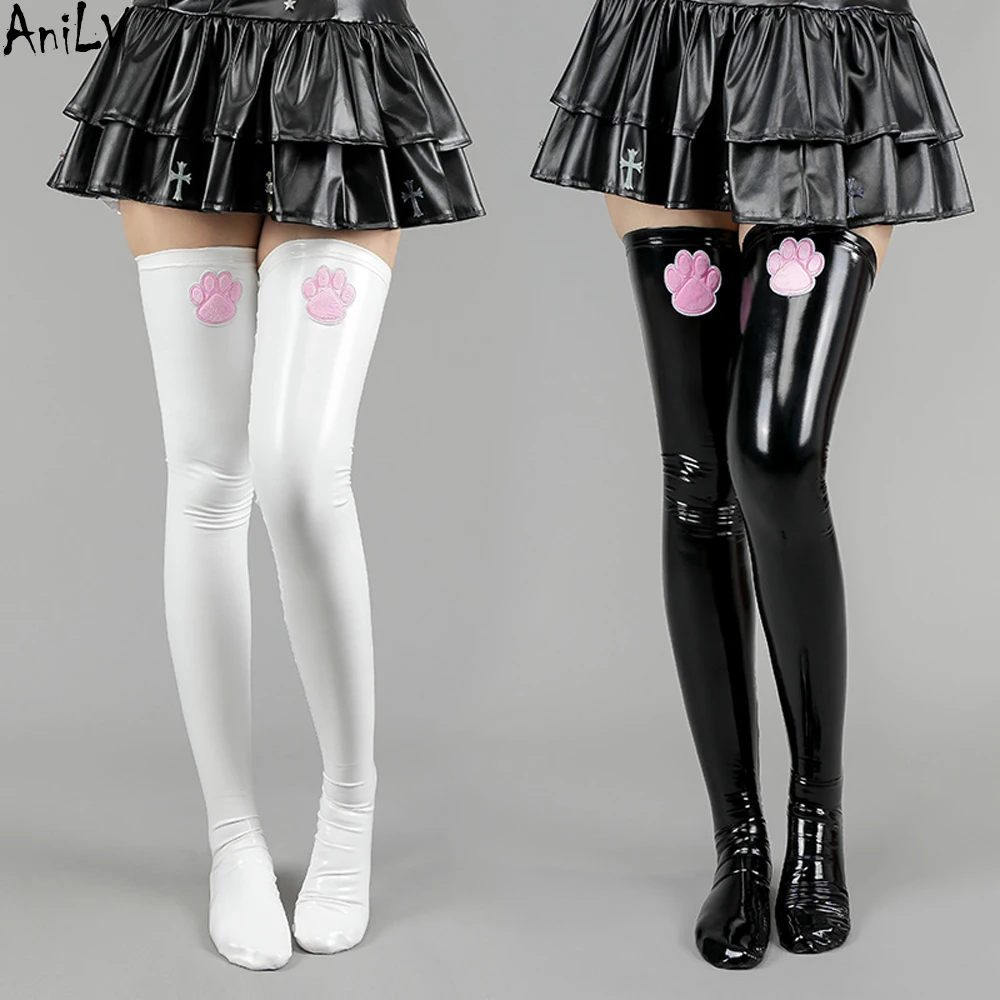 AniLV-Anime-Girl-Cat-Paw-Cute-Leather-Glossy-Stockings-Hold-ups-Women ...
