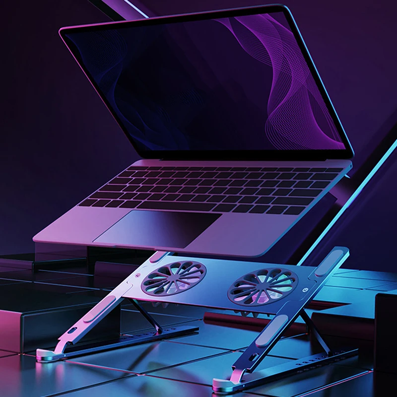Aluminum-Laptop-Stand-Foldable-Desk-Riser-Mute-Cooling-Fan-Adjustable ...