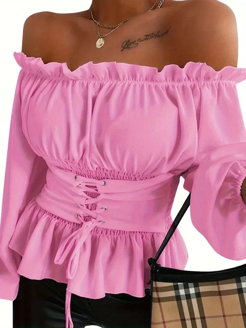 Conjunto-veraniego-de-manga-larga-para-mujer-blusa-de-Color-liso-vers ...