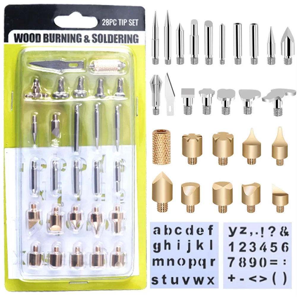 28pcs-Pyrography-Kit-Copper-Welding-Soldering-Tips-Wood-Pyrography-Tool ...
