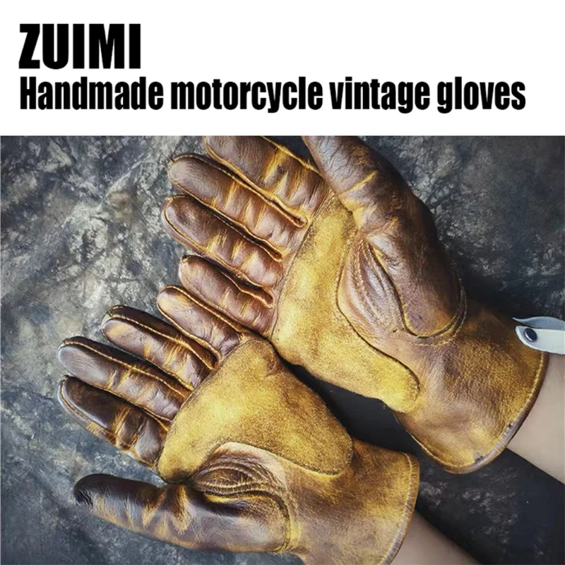 Genuine Leather Motorcycle Gloves Retro Motocross Vintage Riding Biker ...