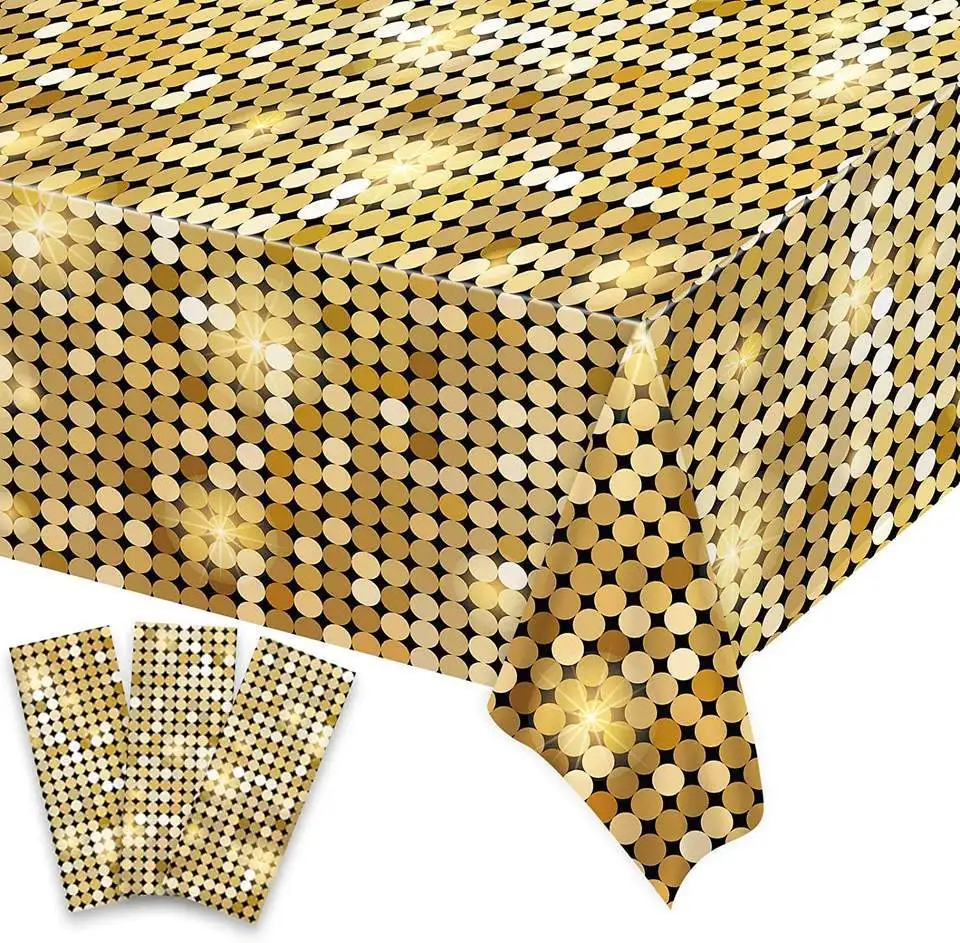 70s-Disco-Neon-Lights-Birthday-Disposable-Tablecloth-Gold-Sequins-Table ...