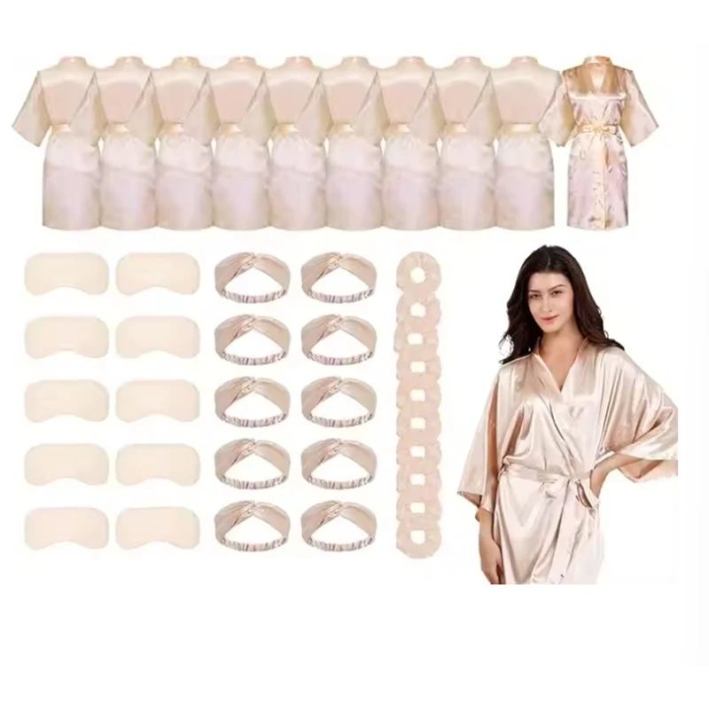 12 Pack Satin Women Robes Kimono Robe Bulk with Sleeping Mask and Hair ...