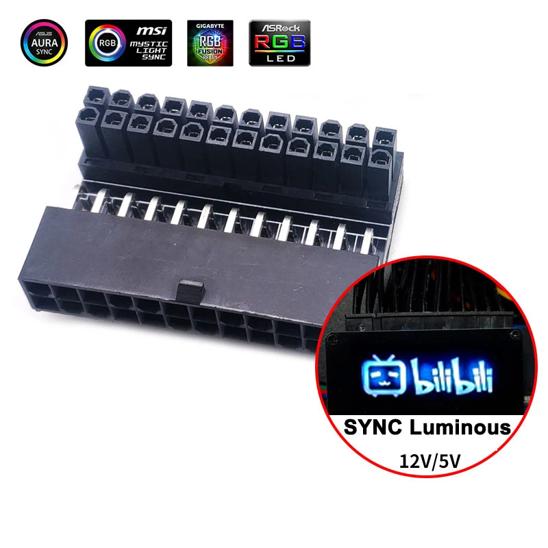MOBO-ATX-PSU-24-Pin-90-Degree-Adapter-5V-12V-RGB-SYNC-Illuminate ...