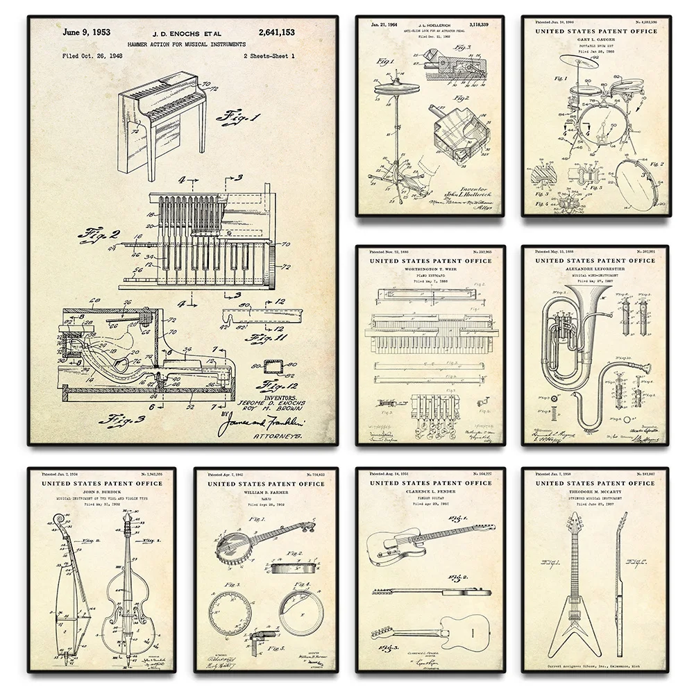 Musical-Instrument-Patent-Inventions-Blueprint-Poster-Guitars-Drums ...