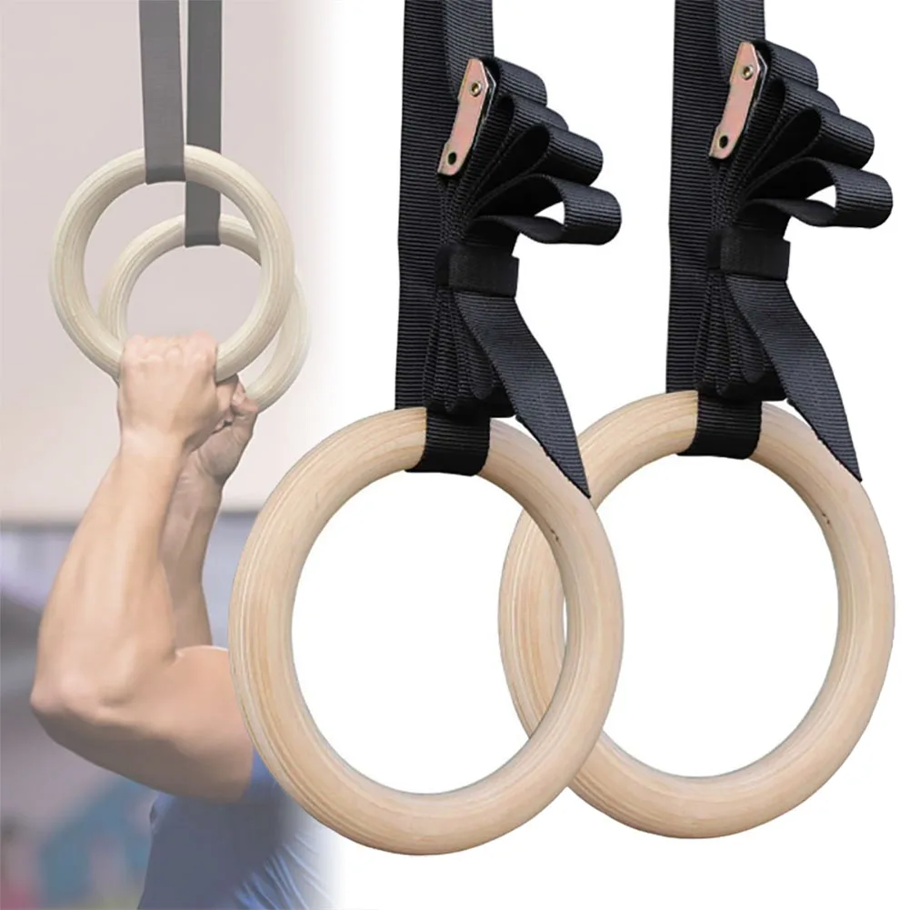 Double-Circle-Wood-Gymnastic-Rings-Home-Gym-Equipment-With-Cam-Buckle ...