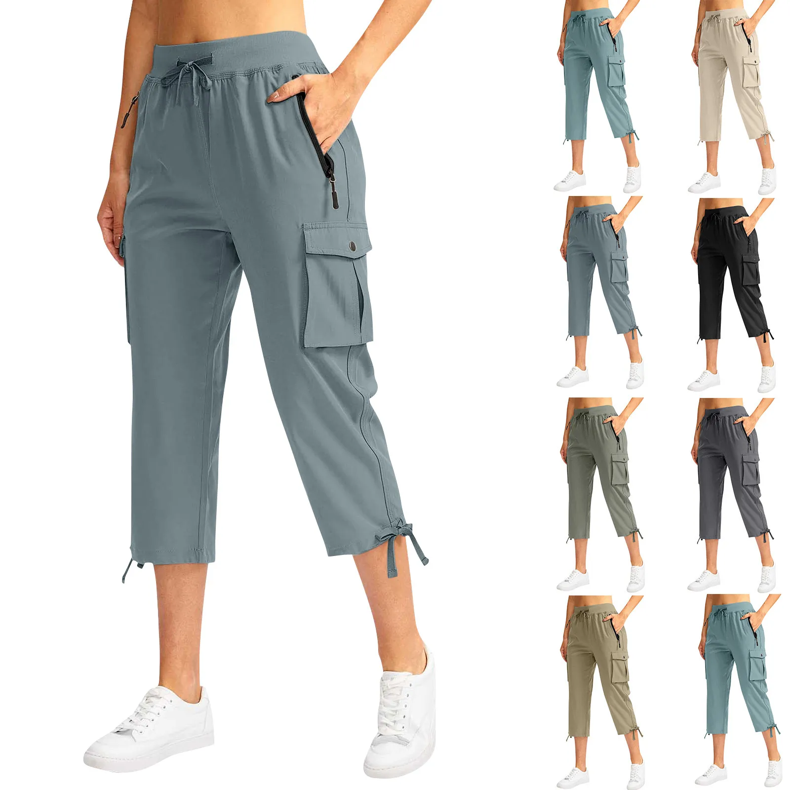 Womens-Cargo-Capris-With-6-Pockets-Lightweight-Quick-Dry-Outdoor-Travel-Casual-Comfy-Summer ...