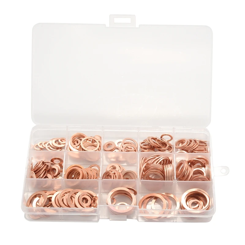 280pcs Professional Assorted Copper Washer Gasket Set Flat Ring Seal ...