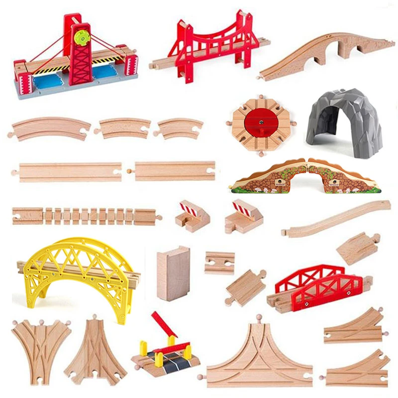 Wooden Race Track Toy Railway Accessories Multi Bulk Straight Bridge ...
