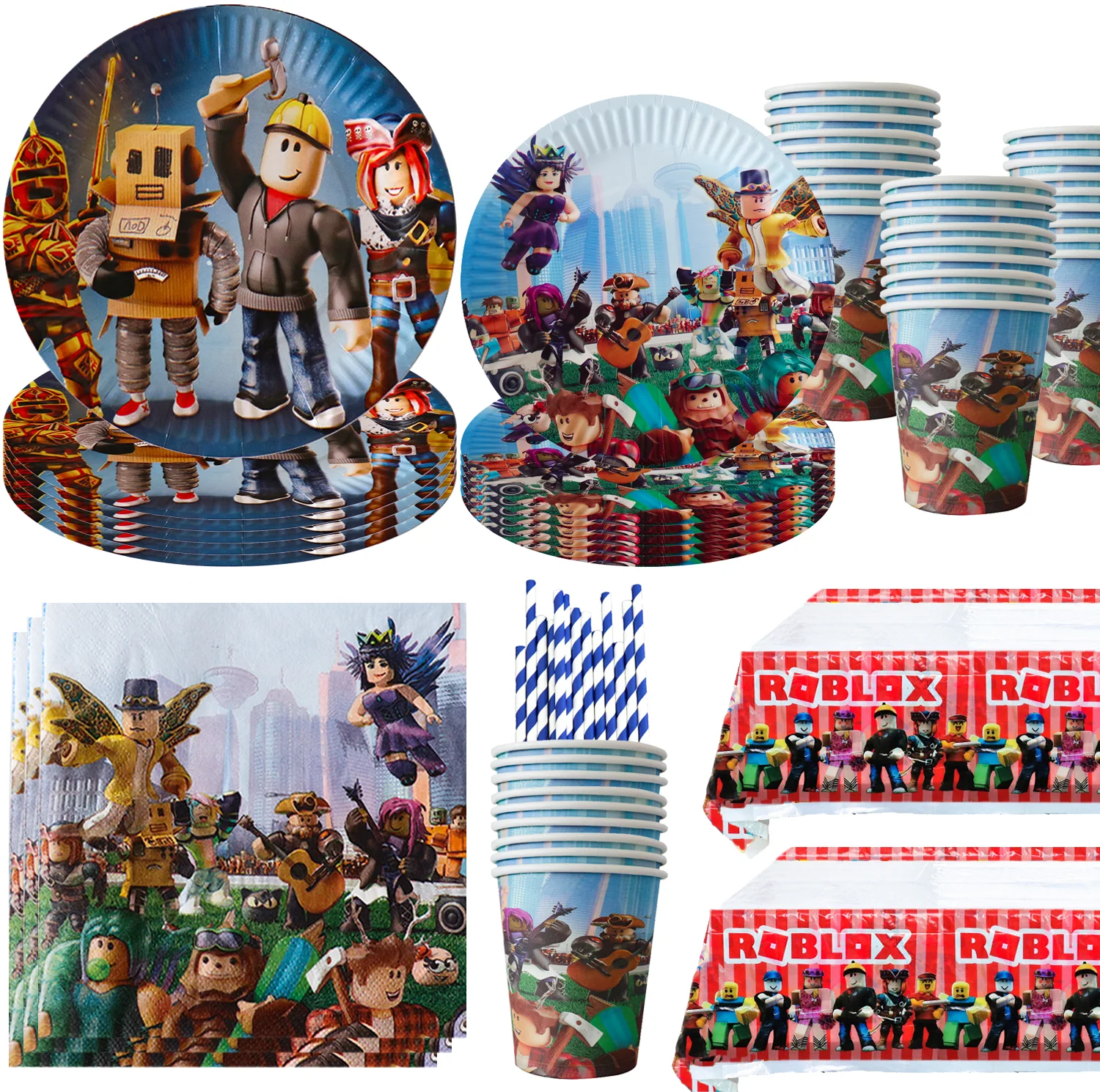 Hot Roblox Birthday Party Decor Game Balloons Disposable Tableware ...