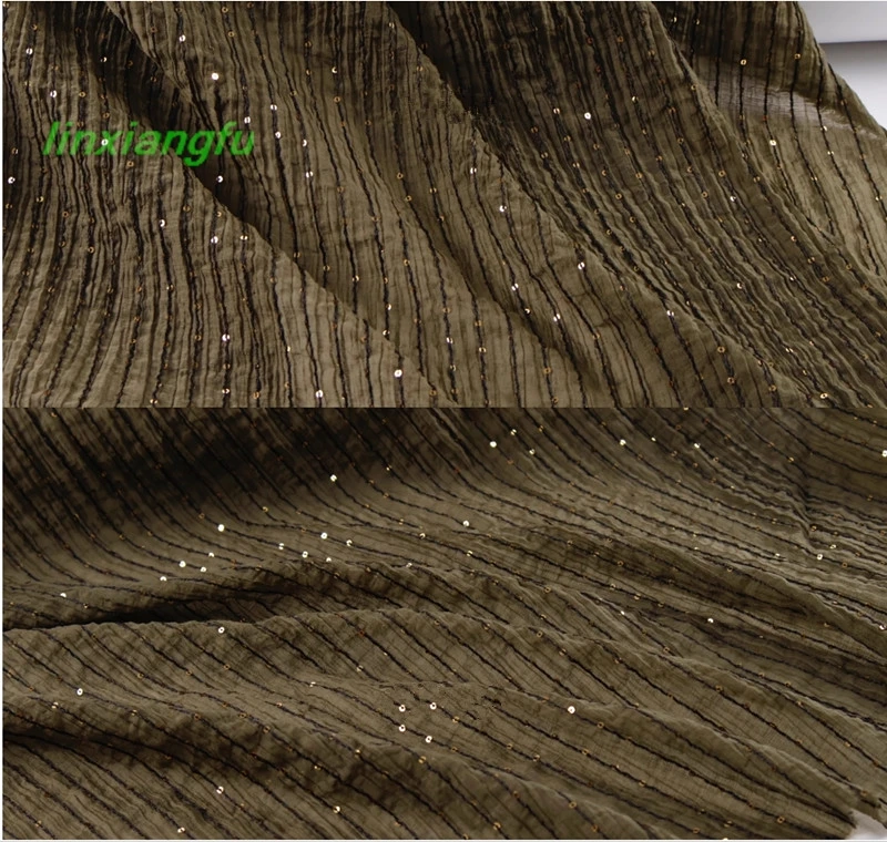 Semi-transparent drape Army Green vertical stripe embroidery fabric ...