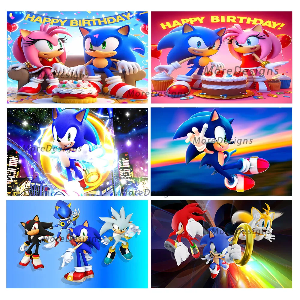 Sonic-Birthday-Banner-Kids-Photo-Backdrop-Boys-1st-Party-Decoration ...