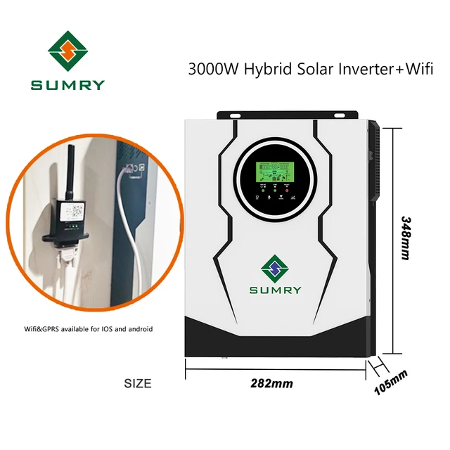 SUMRY 3KW hybrid solar inverter 24V 220V Pure Sine Wave 80A MPPT Solar ...
