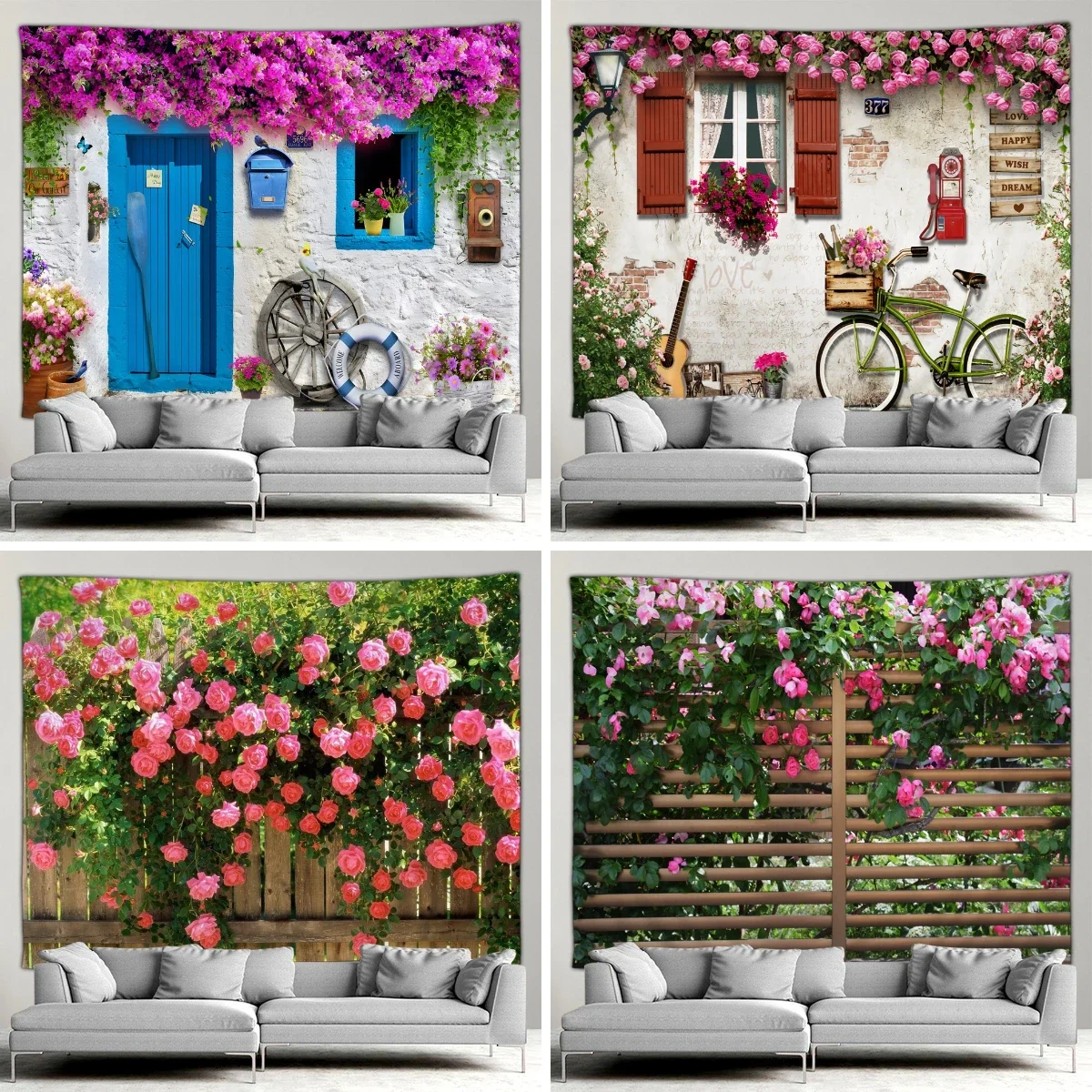Outdoor-Garden-Fence-Flower-Tapestry-Rustic-Garden-Wall-Plant-Natural ...
