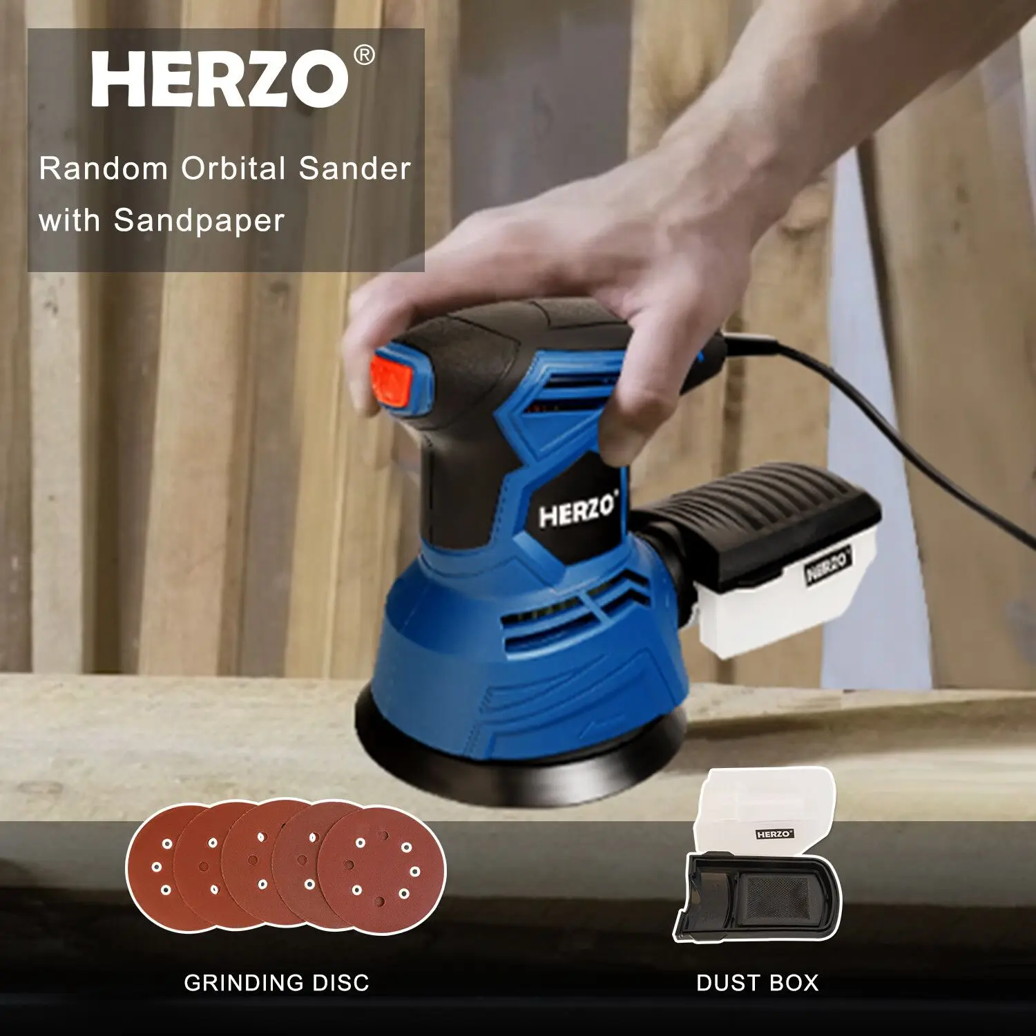 HERZO 125MM Electric Rotary Orbit Sander Machine 350W Portable For ...