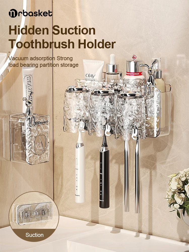 mr-basket-Toothbrush-Holder-Bathroom-Wall-Mounted-Suction-Cup-Non ...
