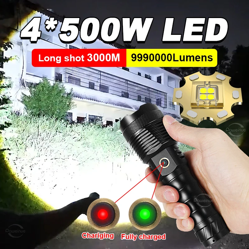 Brightest 4*50W Powerful Flashlight With Usb Charging 5000mAh ...