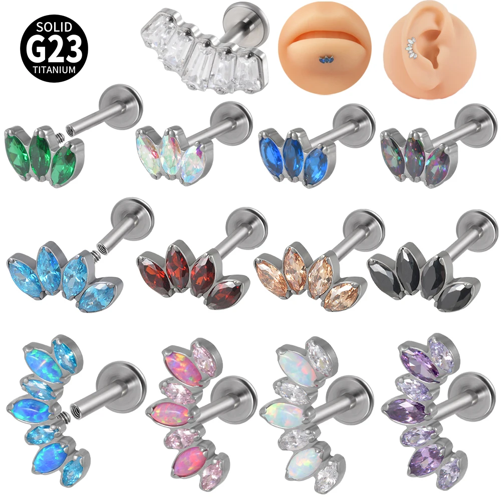 1PC ASTM F136 Titanium Cartilage Earring Piercing Marquise CZ Zircon ...