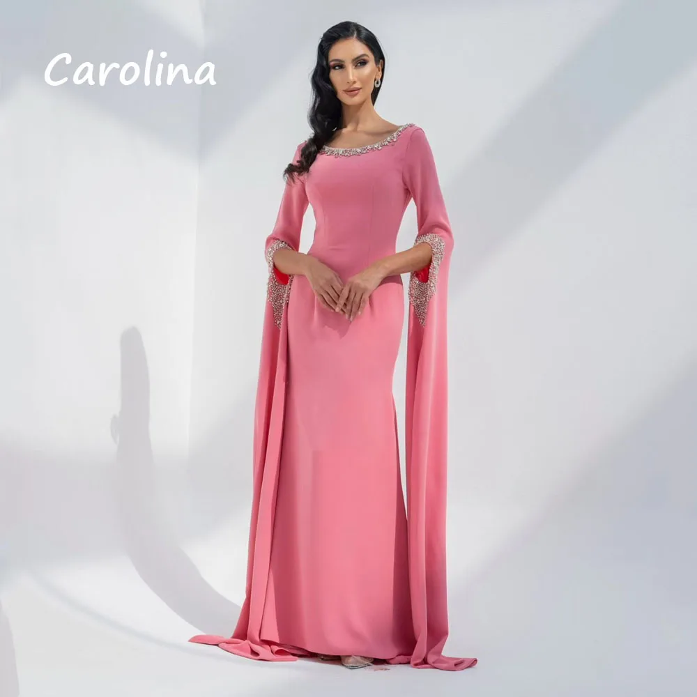 Carolina-Pink-Beading-O-Neck-Crepe-Mermaid-2024-Slim-Backless-Long ...