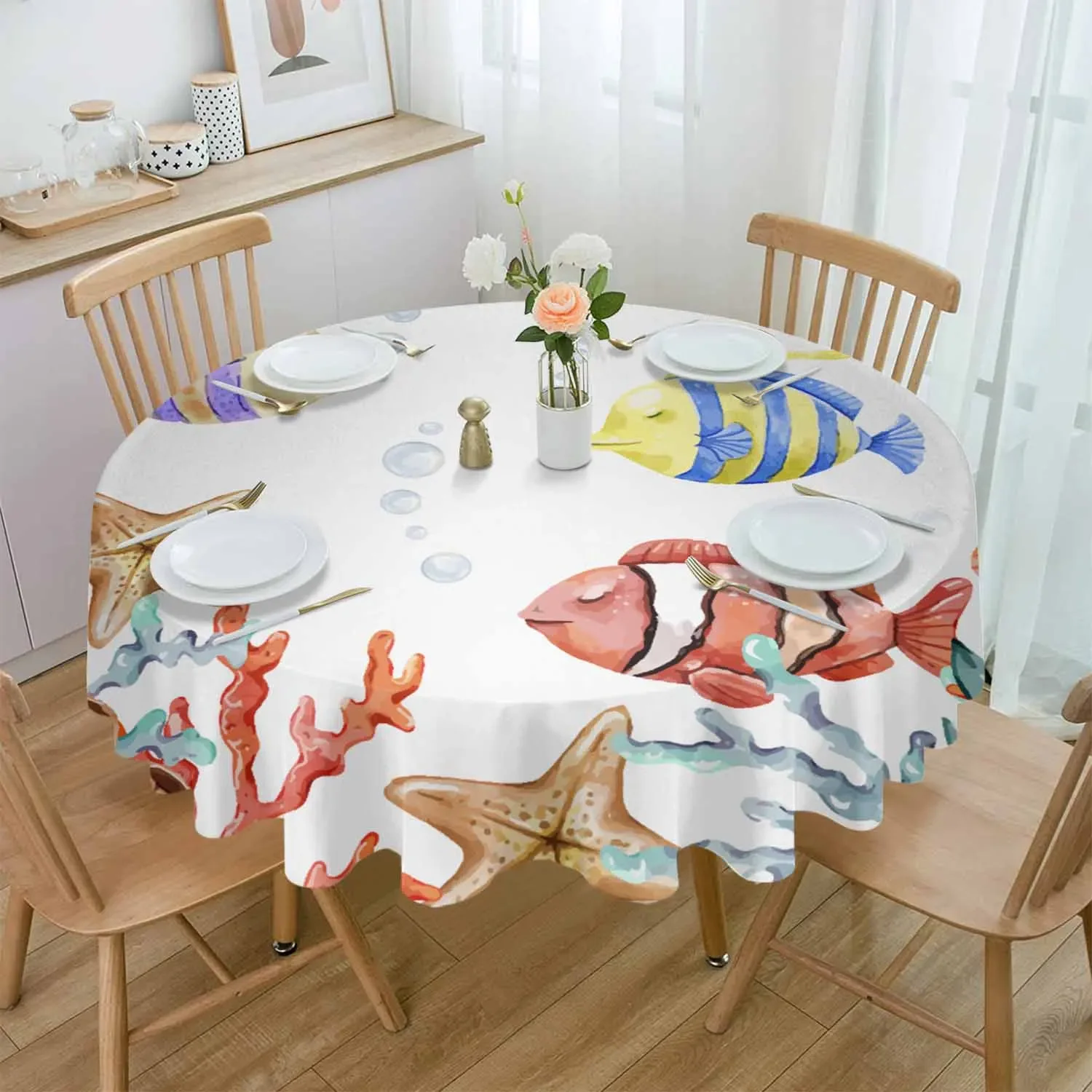 Marine-Seabed-Starfish-Shellfish-Seahorses-Waterproof-Tablecloth-Table ...