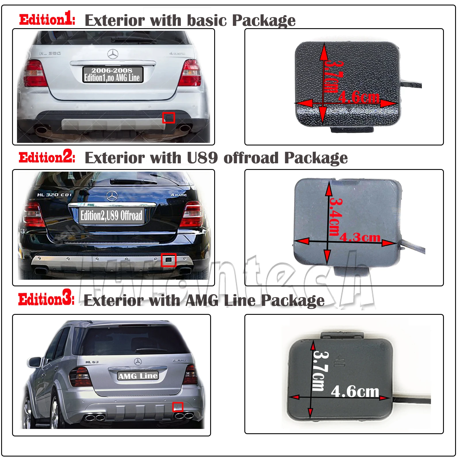 Rear Tow Cover for Mercedes Benz W164 ML 280 300 320 350 420 450 500 ...