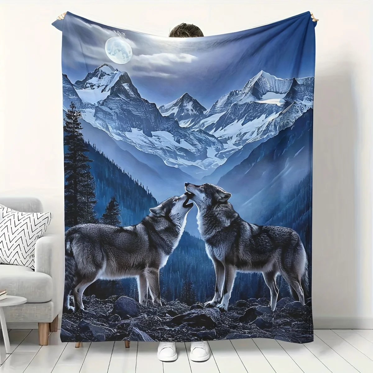 [Cozy Wolf Print Fleece Blanket] Soft Plush Flannel Fleece Blanket with ...