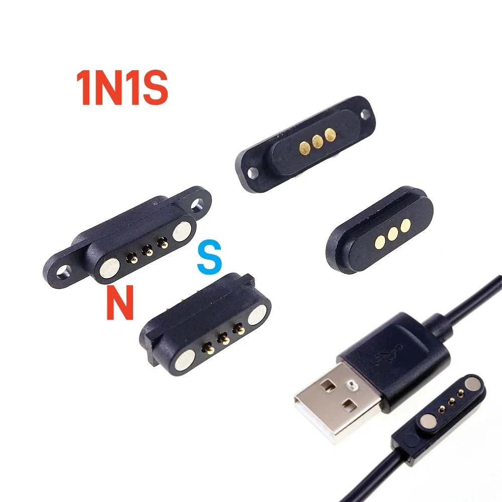 1-Set-Magnetic-Pogo-Pin-Cable-Connector-3-Pole-Pitch-2-3-MM-Male-Female ...