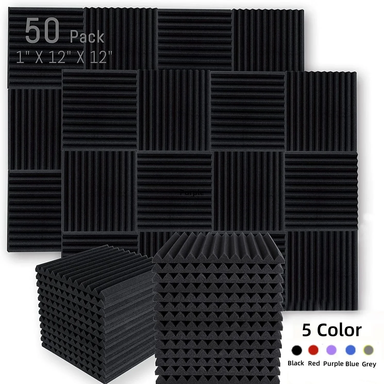 50Pack-30x30x2-5cm-Acoustic-Foam-Studio-Soundproofing-Panels-Soundproof ...