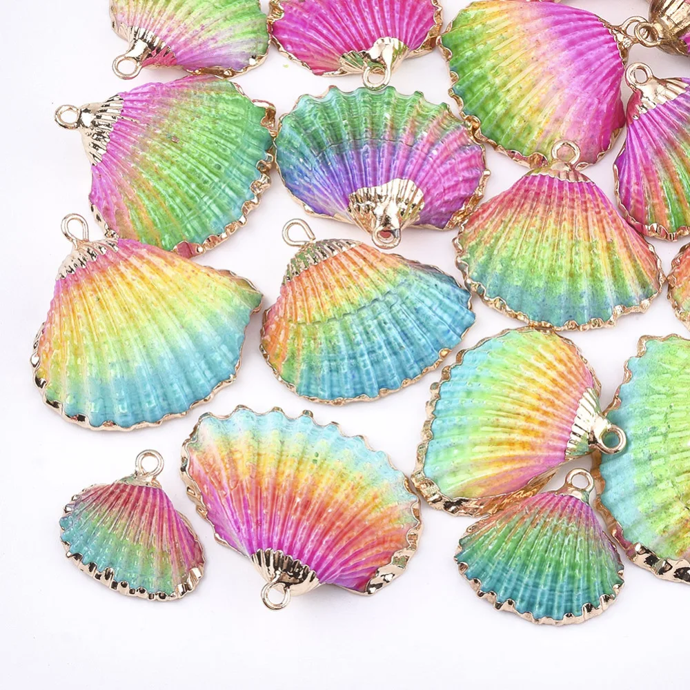 10pcs Spray Paint Scallop Shell Pendants Colorful Electroplate Sea ...