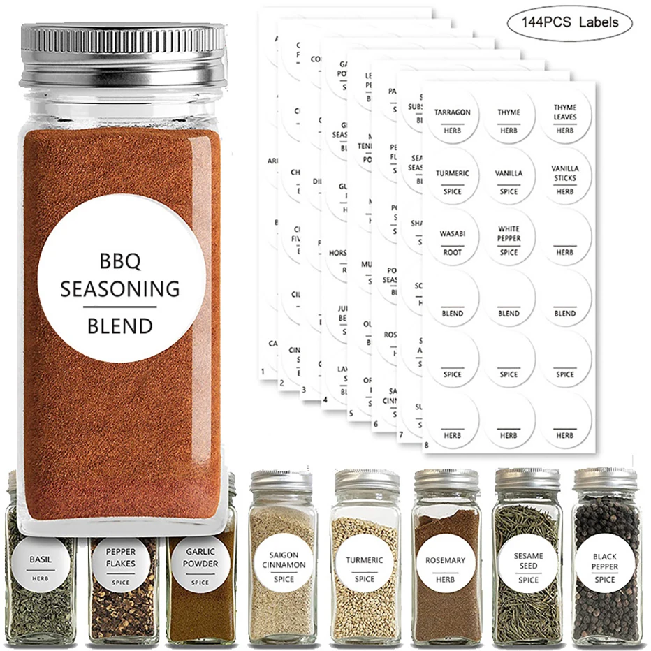 Spice-Jar-Label-Stickers-for-Kitchen-144Pcs-White-Seasoning-Labels ...