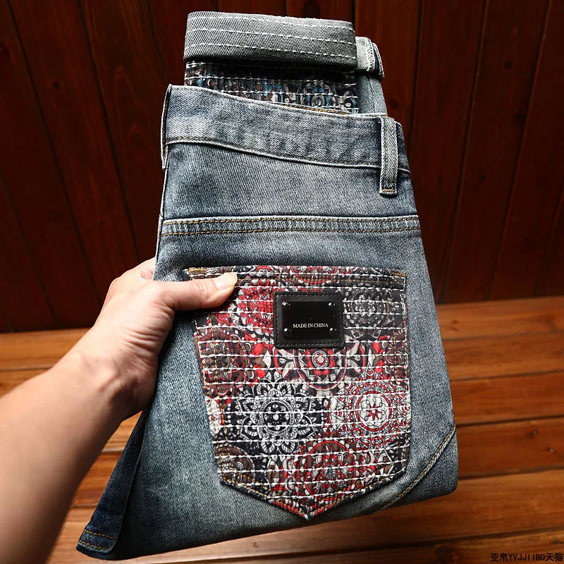 Pattern Embroidered Jeans Men's 2024 Fashionable New Men's Street ...