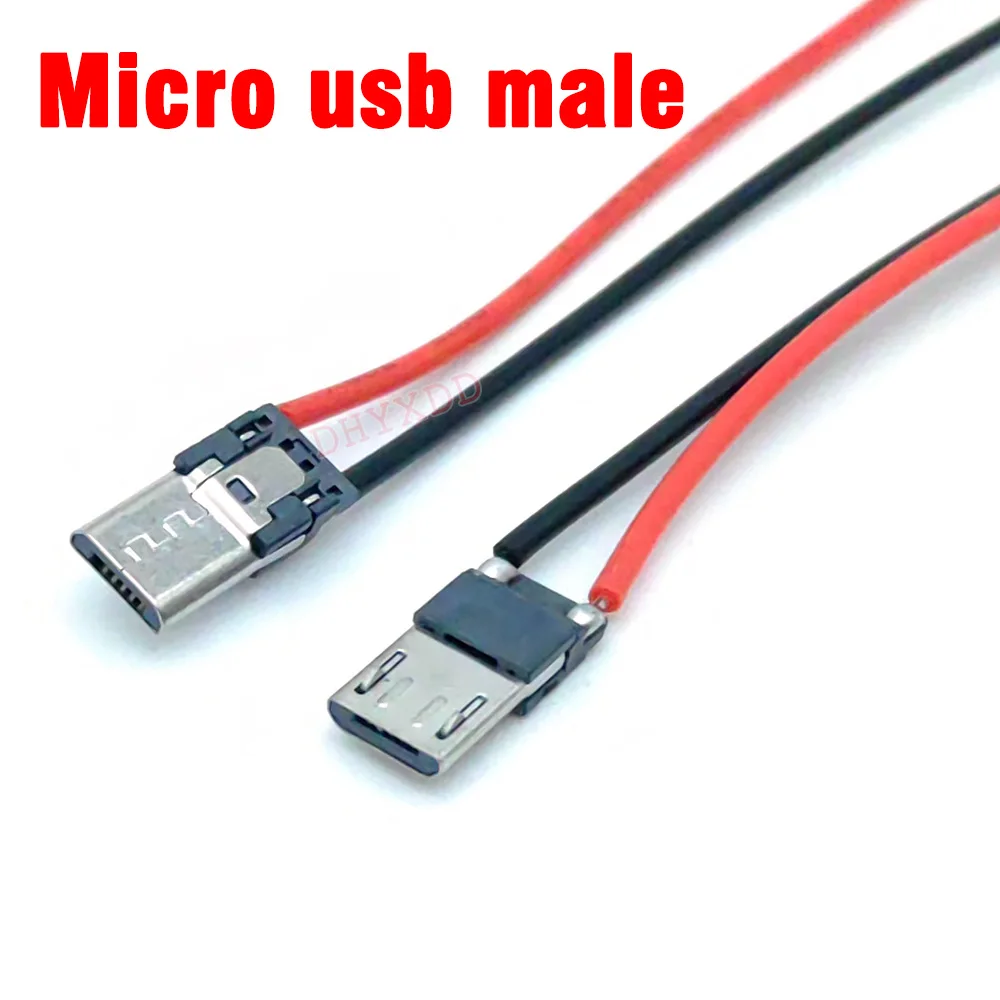 5Pcs-Micro-USB-2Pin-Horizontal-Vertical-2P-Simple-Soldered-Male-Plug-in ...