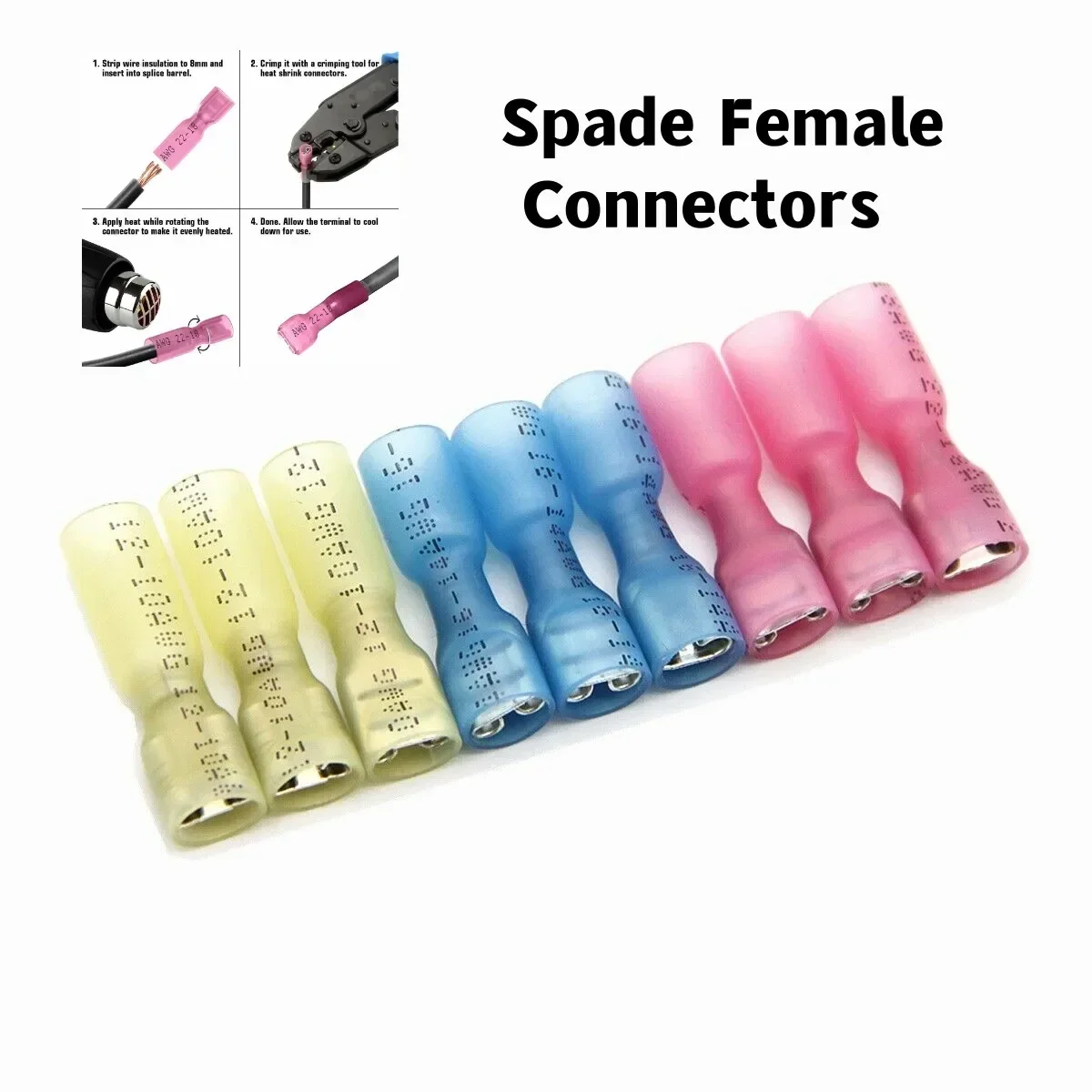 25-100PCS-Heat-Shrink-Spade-Female-Wire-Connectors-Splice-Insulated ...