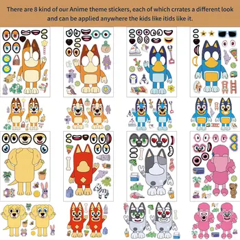 8/16Sheets Bluey Sticker Children Puzzle Stickers Make-a-Face Funny ...