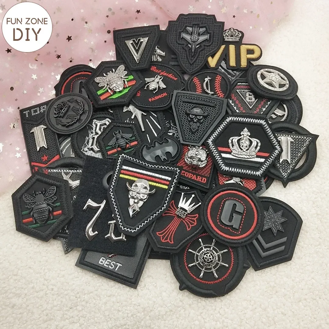 FZdiy Hardware Black Badge Clothing Patches Sew on Embroidered Patch on ...