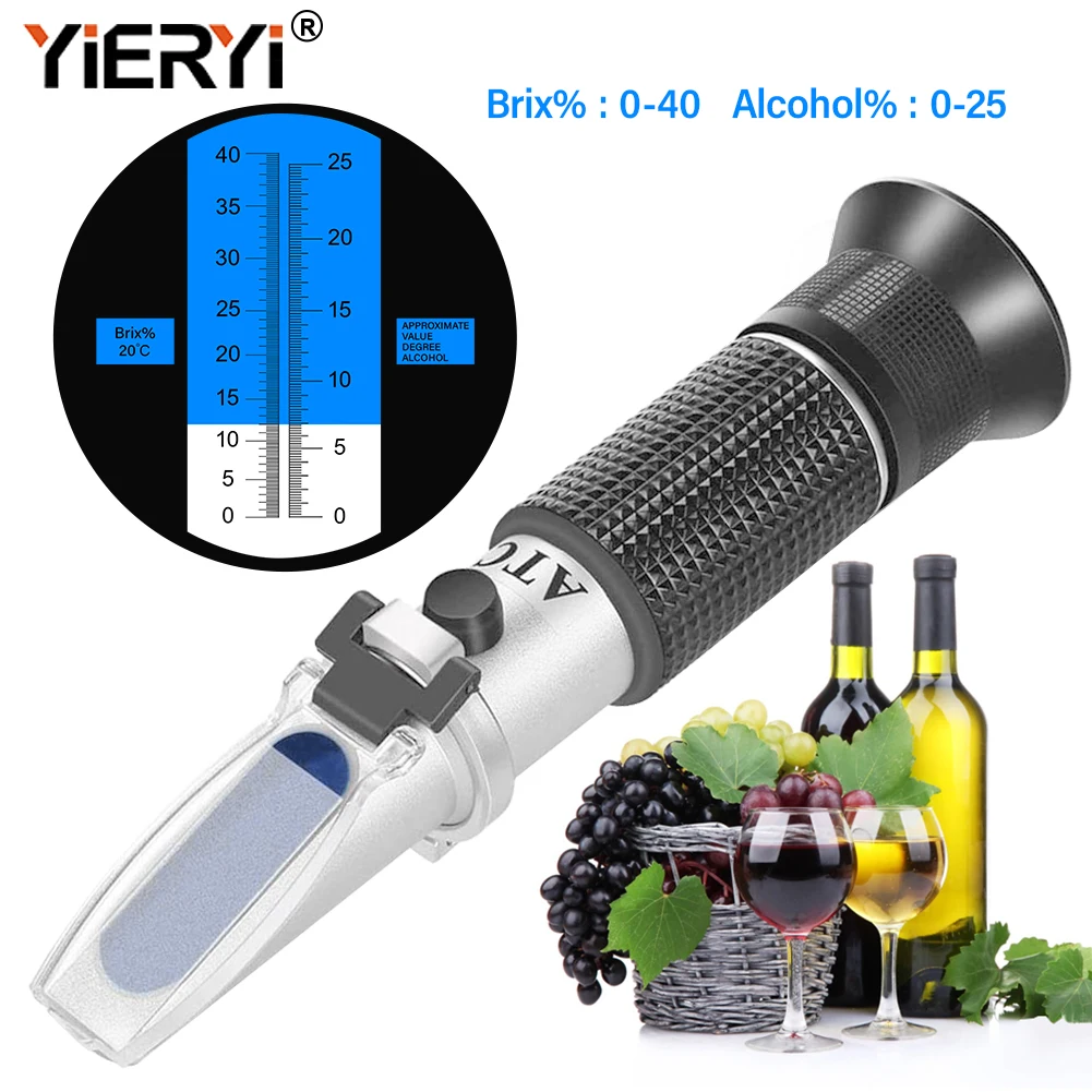Yieryi 0~40% Brix 0~25% Alcohol Double Scale Wine Refractometer ...