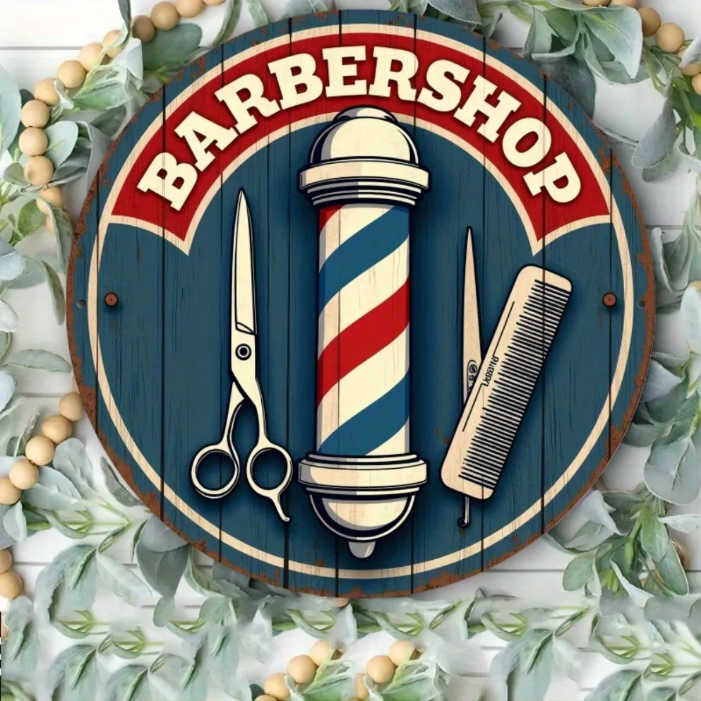 "Vintage Barbershop Metal Wall Art – Scissors, Pole, Comb | Fits Shops ...