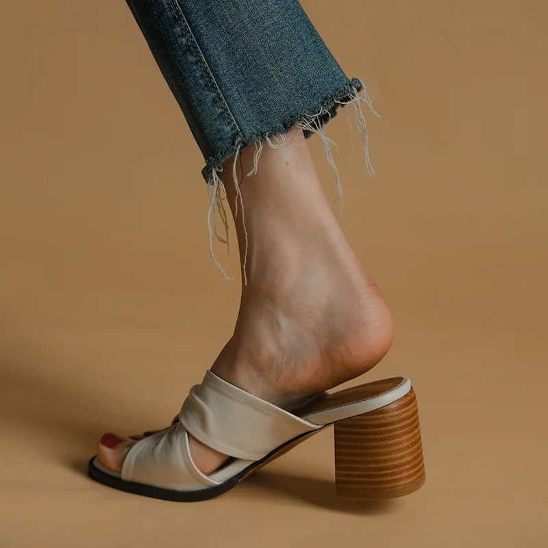 Open Toe Women Shoes French Style Summer Slippers Retro Shoes Woman ...