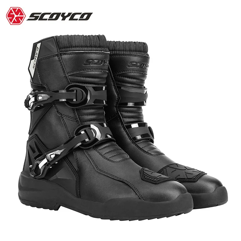SCOYCO Motorcycle mid-tube boots rally riding boots leather TPU ...