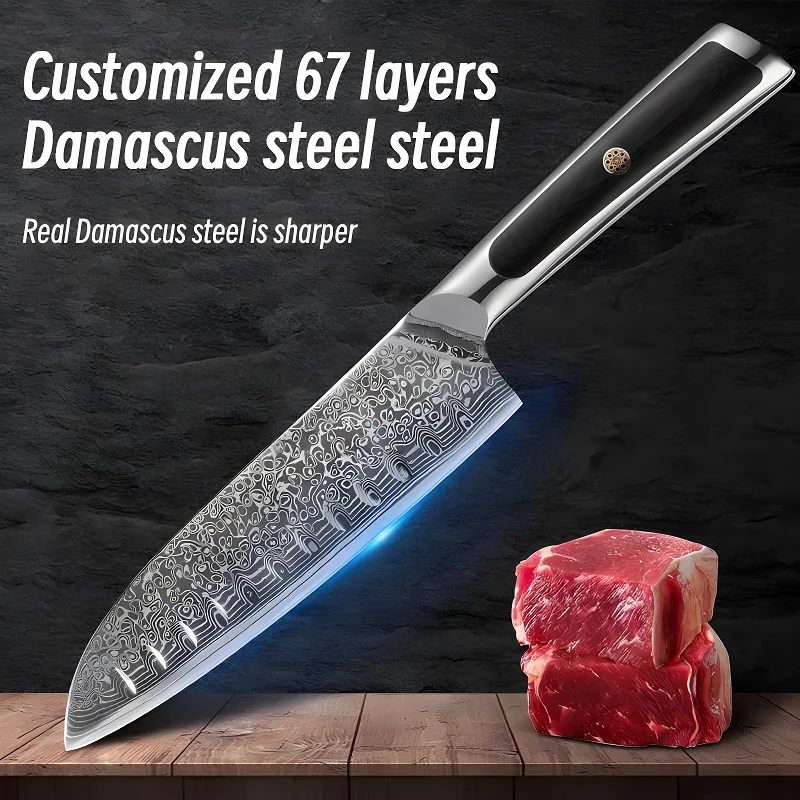 XTL VG-10 steel 67 layer Damascus knife, G10 handle ultra sharp blade ...