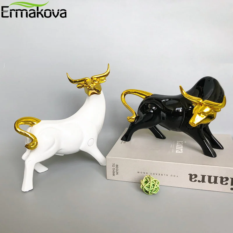 ERMAKOVA-Cattle-Animal-Ox-Statue-Home-Decor-Living-Room-Bull-Sculpture ...