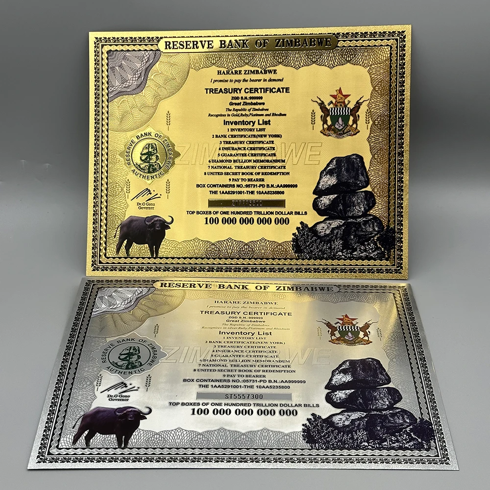 Zimbabwe One Hundred Trillion Dollar Bills Gold and Silver Banknotes ...