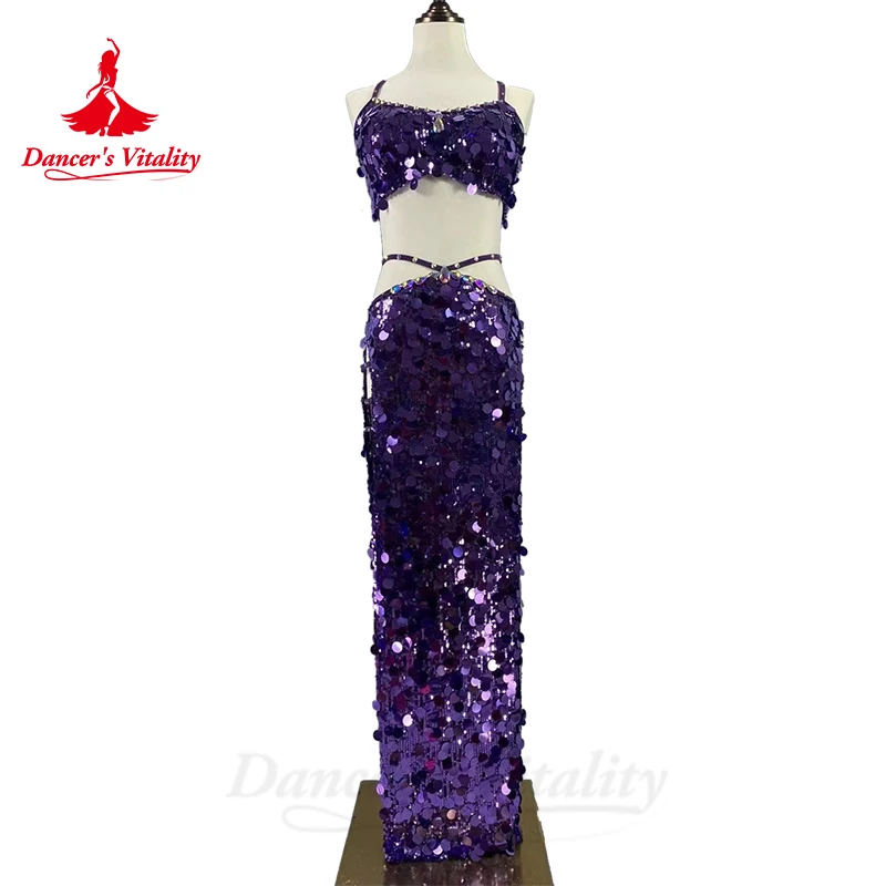 Belly-Dance-Costumes-Set-for-Women-Sequins-Bra-Top-long-Skirt-2pcs ...