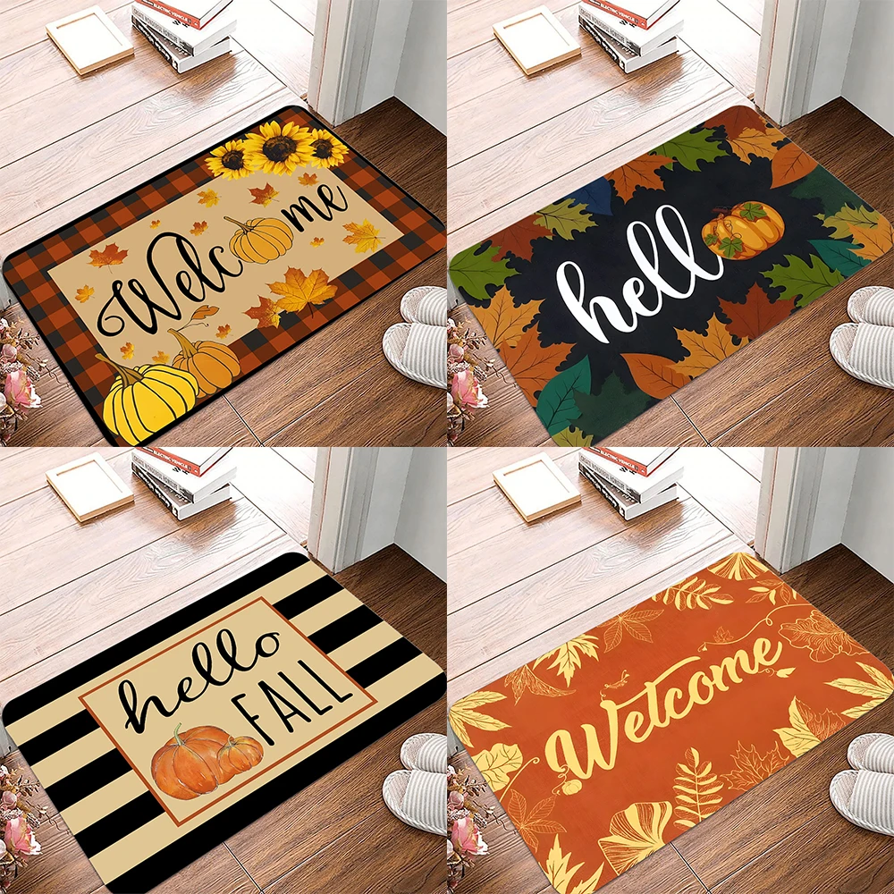 Fall Door Mat Non Slip Pumpkin Welcome Doormat for Autumn Harvest ...