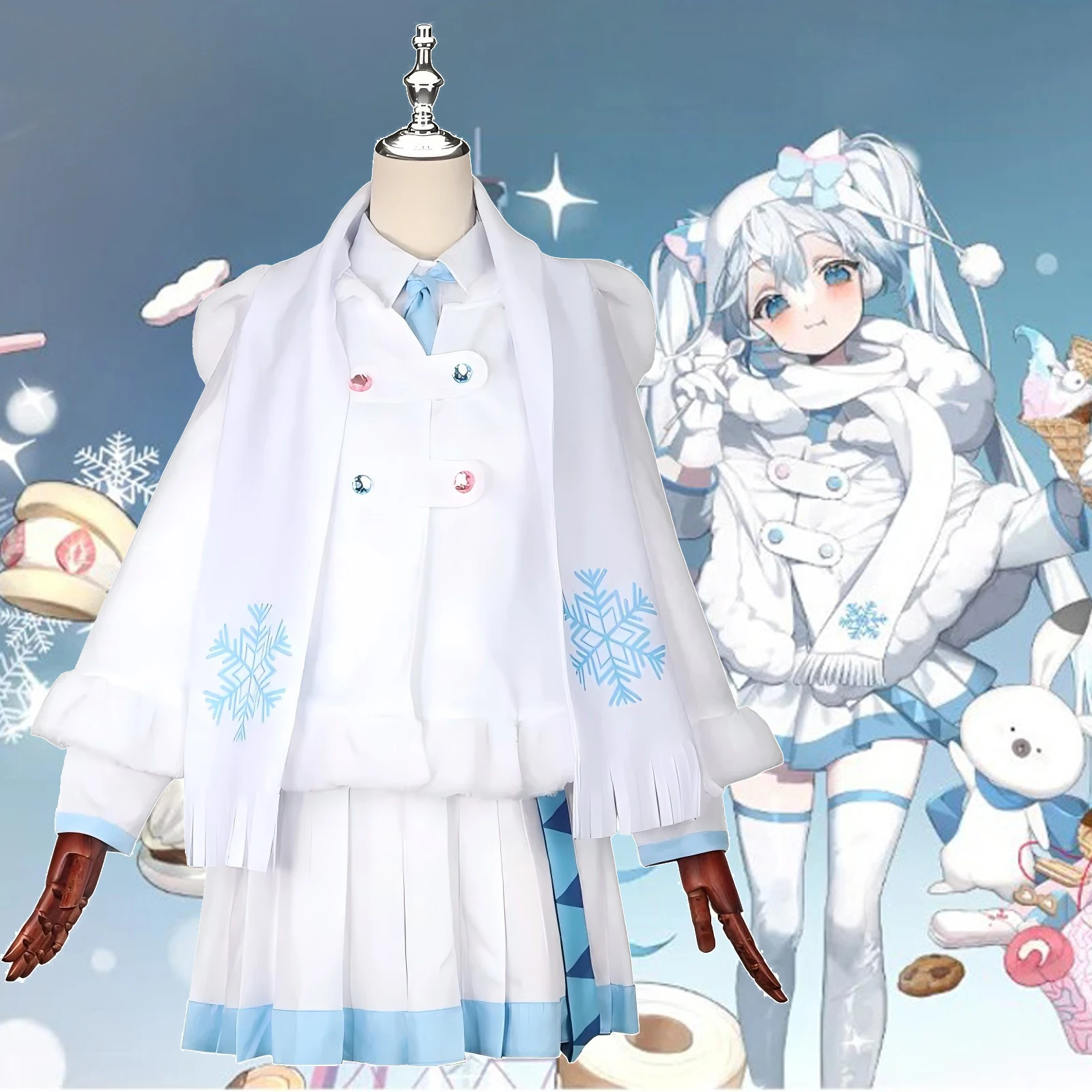 Anime Snow Miku Cosplay Costumes Coat Shirt And Skirt White Uniform ...
